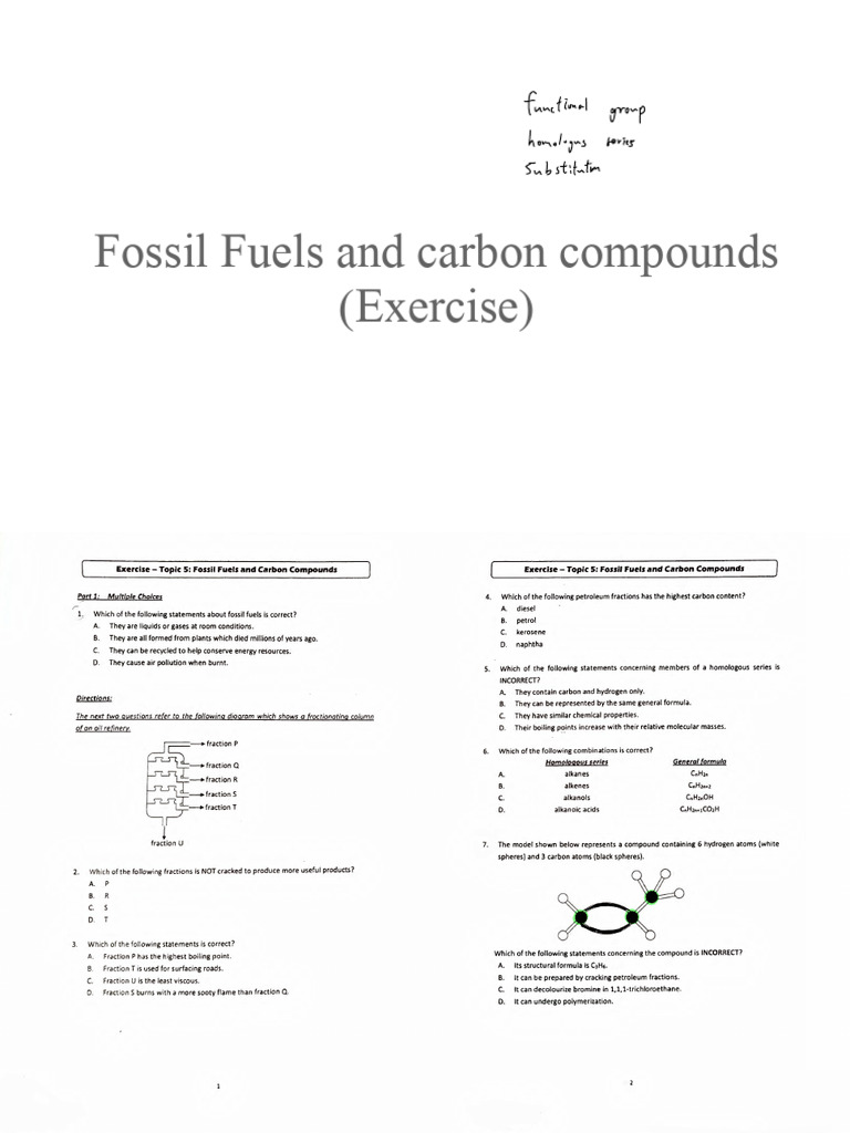 Topic 5 Fossil Fuels and Carbon Compound (Student Exercise) | PDF ...