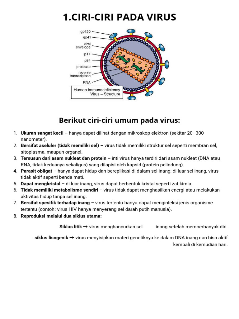 Ciri-Ciri Umum Virus dan Reproduksinya | PDF