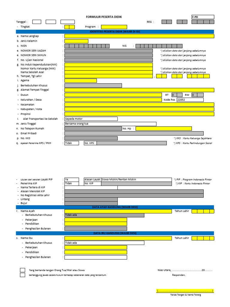 Formulir Peserta Didik Baru | PDF