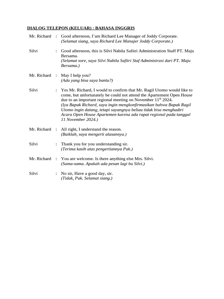 English Phone Conversation Example | PDF