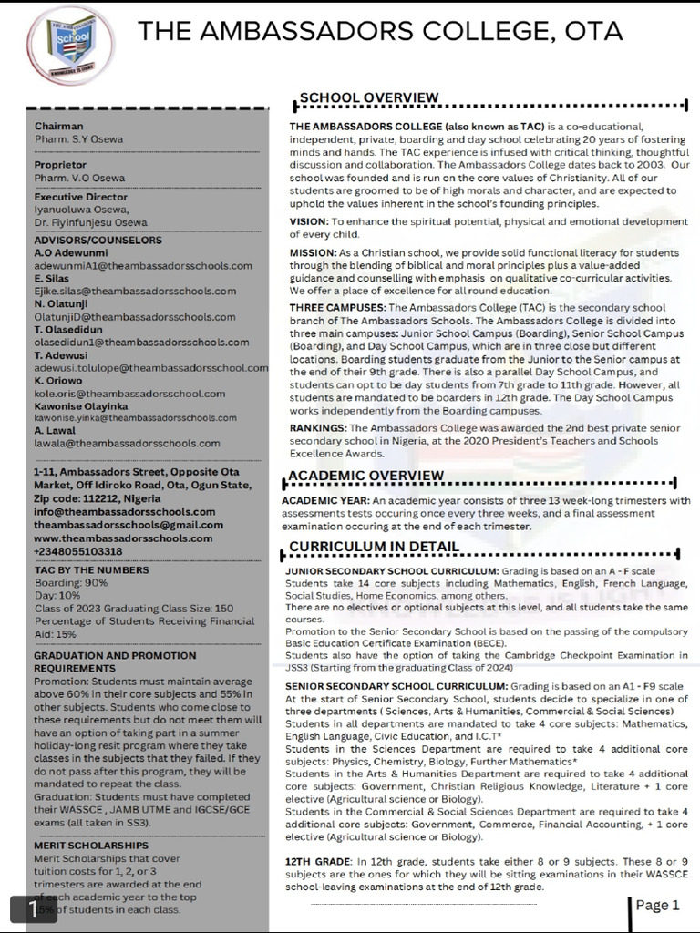 The Ambassadors College Profile | PDF