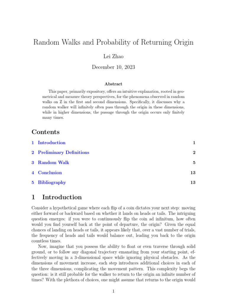 Random Walks: Origin Return Probability | PDF | Random Variable ...