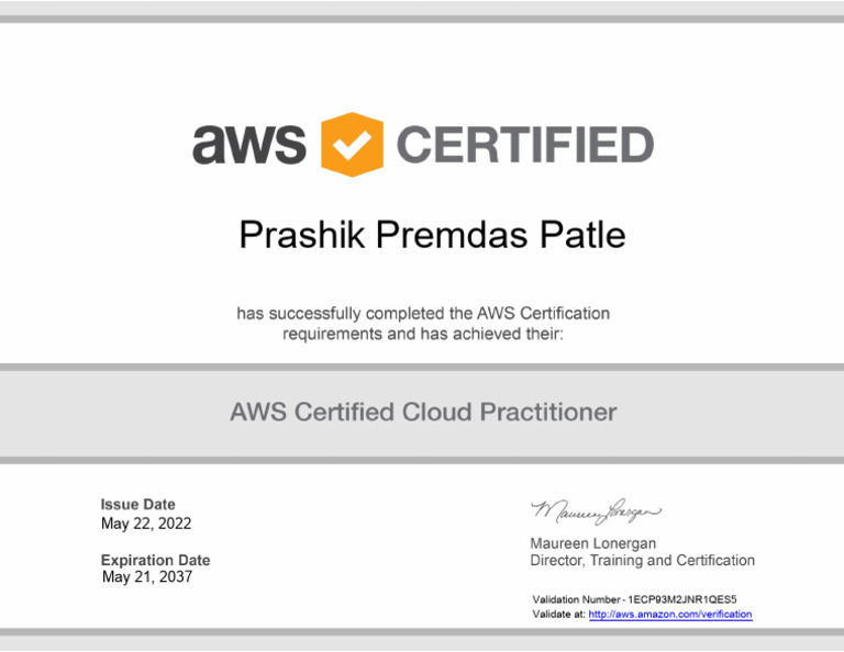 AWS Cloud Prac Prashik Certificate | PDF