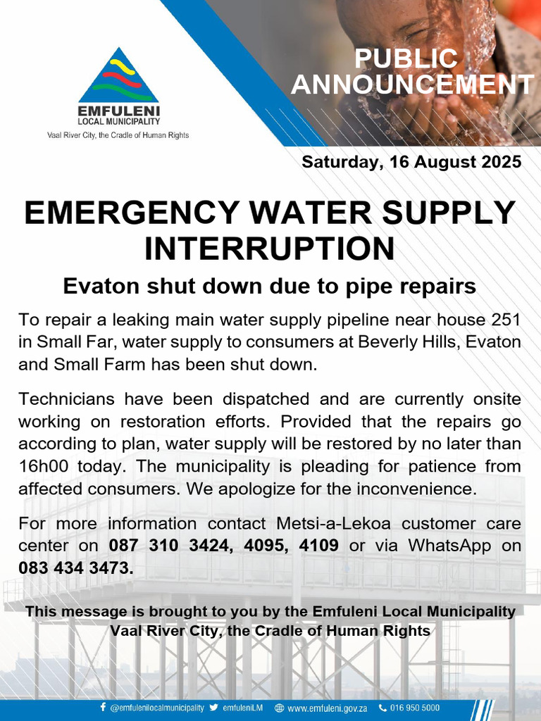 16 Aug 2025 Greater Evaton Emergency | PDF