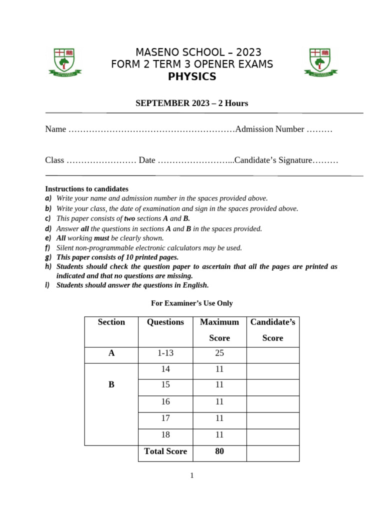 Physics Form 2 t3 Exams Final | PDF | Pressure | Pressure Measurement