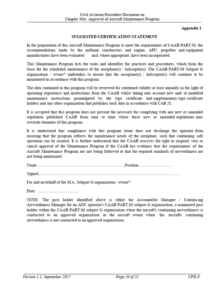 Compliance Checklist On AMP Amendment (1) BB | PDF | Aircraft | Aviation