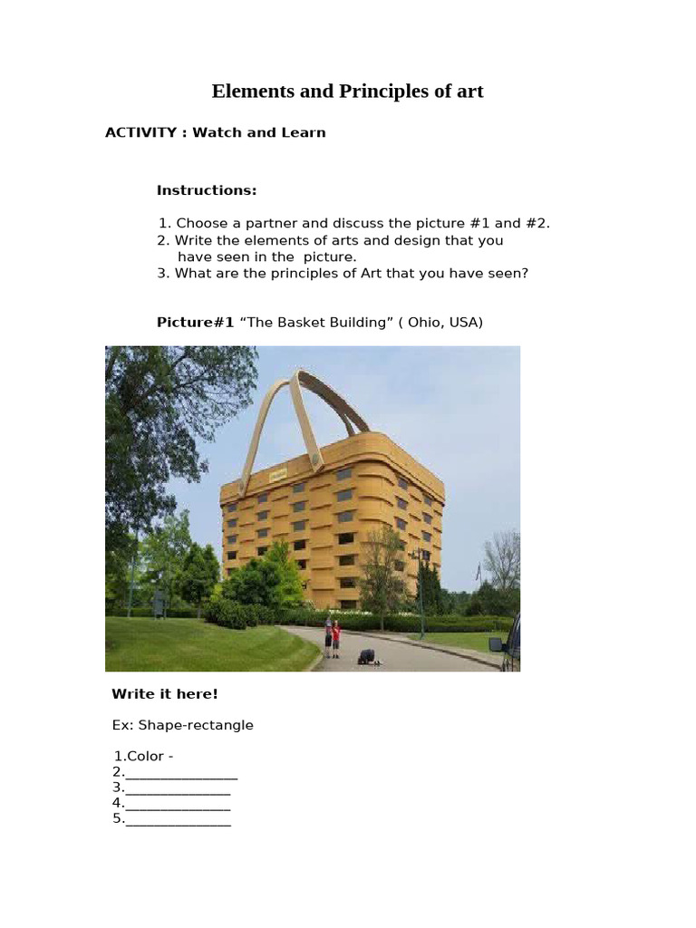 Elements and Principles of Art - Wps ACTIVITY - Watch and Learn | PDF