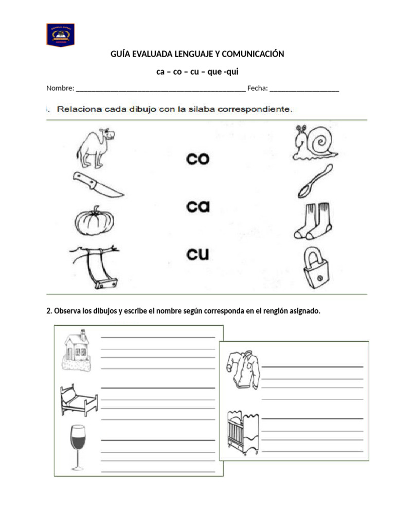 Guía Evaluada Lenguaje y Comunicación CA-co Cu Que - Qui | PDF