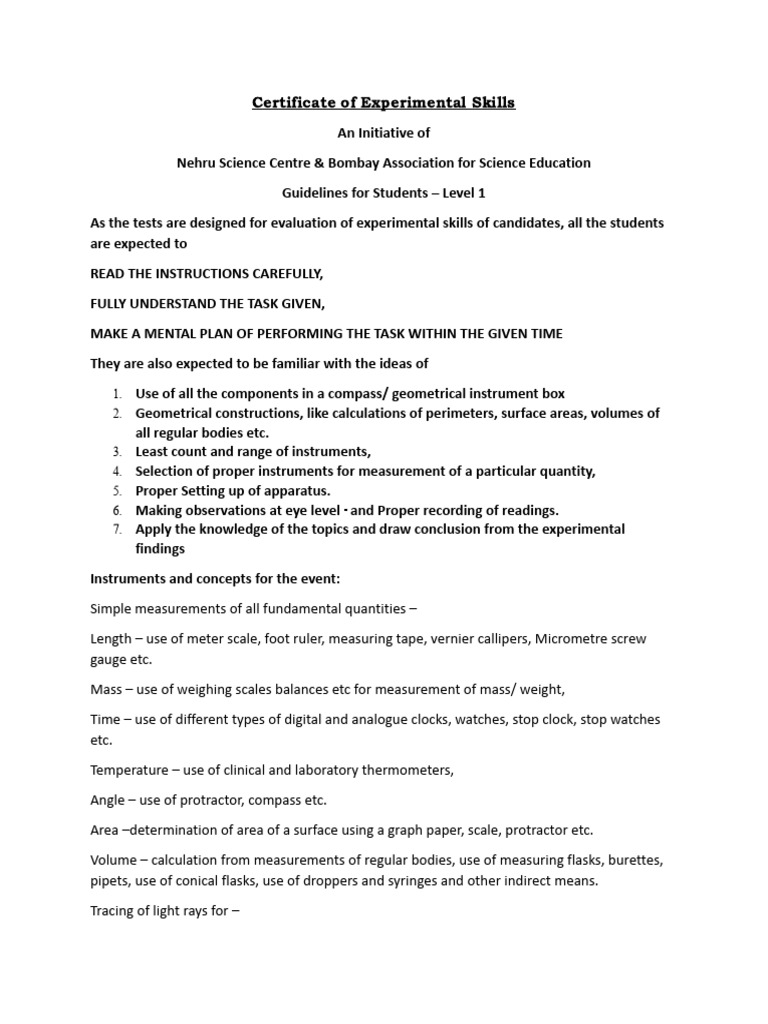 Experimental Skills Certificate Guidelines | PDF | Chemistry | Titration