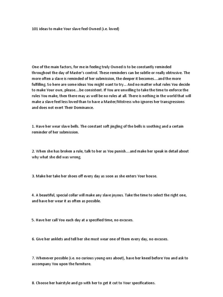 101 Ideas To Make Your Slave Feel Owned | PDF | Self-Improvement