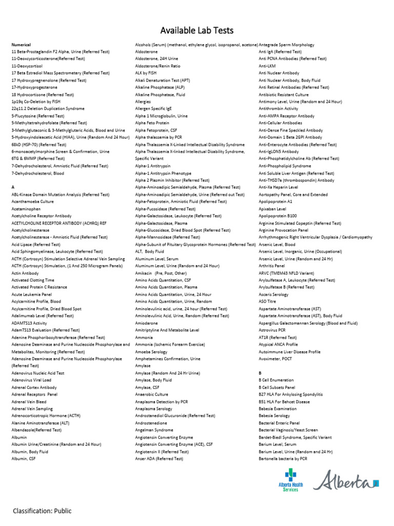 Available Lab Tests | PDF | Complement System | Antibody