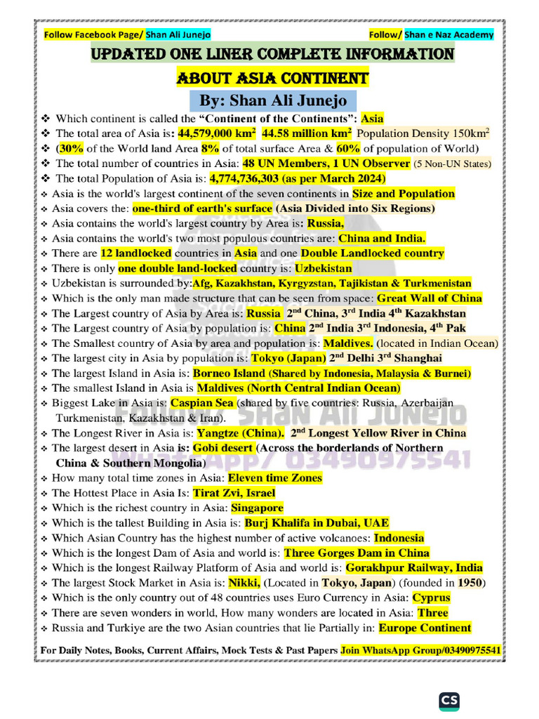 Updated Geography About Asia Continent by Shan Ali Junejo | PDF