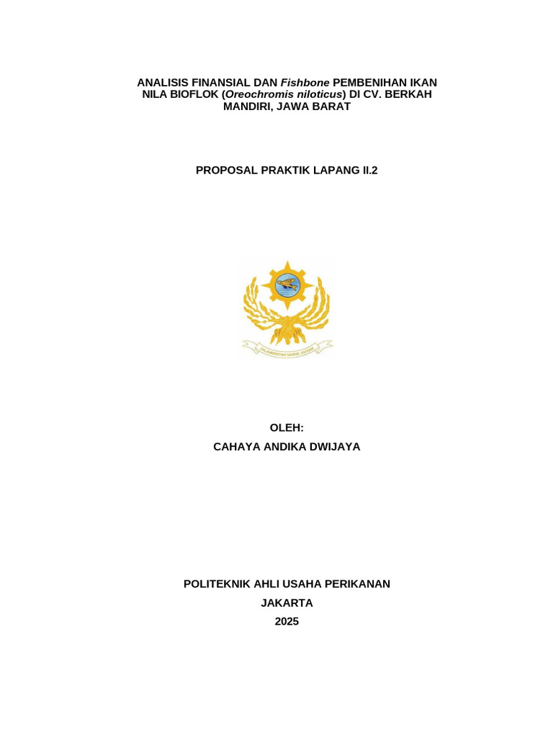 Proposal PL 2.2 Analisis Finansial Dan Fishbone Pembesaran Ikan Nila - UPR Fawase Kuningan Jawa ...