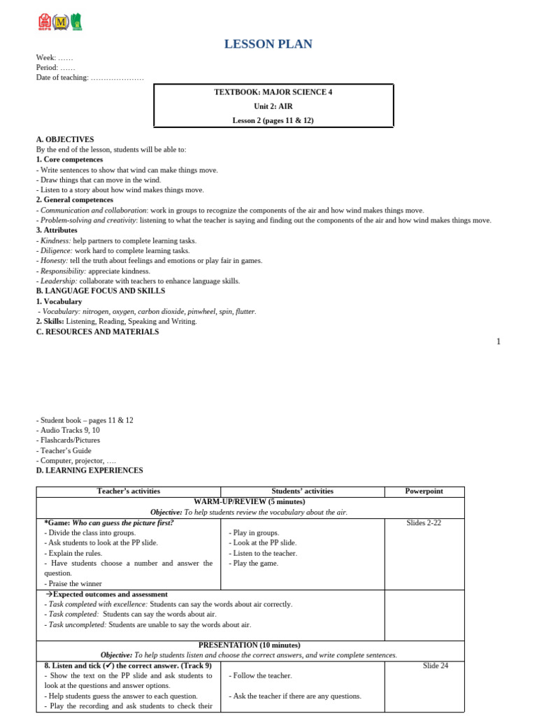 Wind Movement in Major Science 4 | PDF | Learning | Human Communication