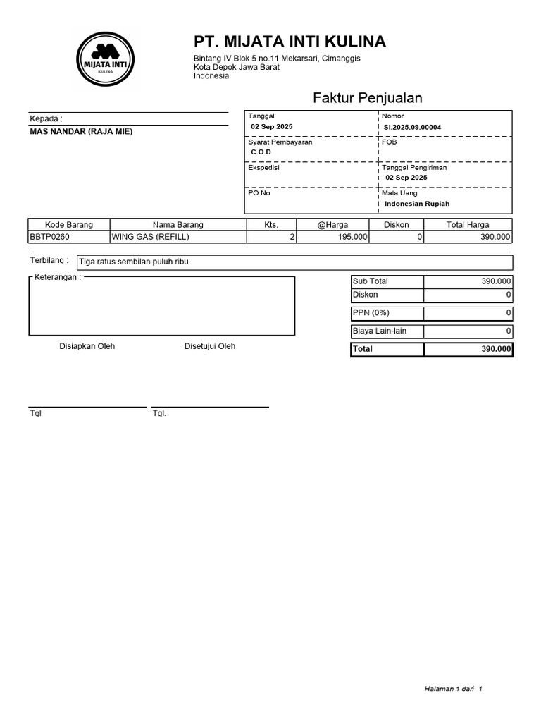 Faktur Penjualan WING GAS 02 Sep 2025 | PDF