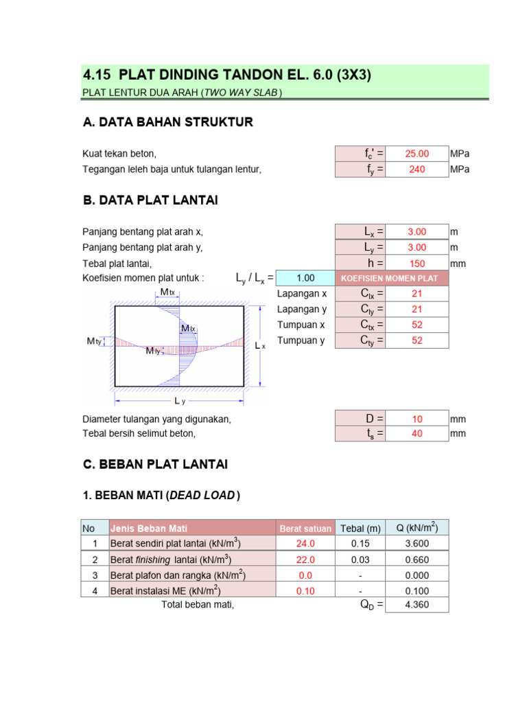 Analisis Struktur Plat Dinding Tandon 3x3 | PDF
