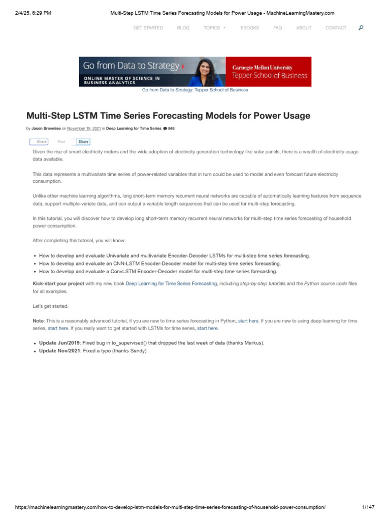 Multi-Step LSTM Time Series Forecasting Models For Power Usage | PDF ...