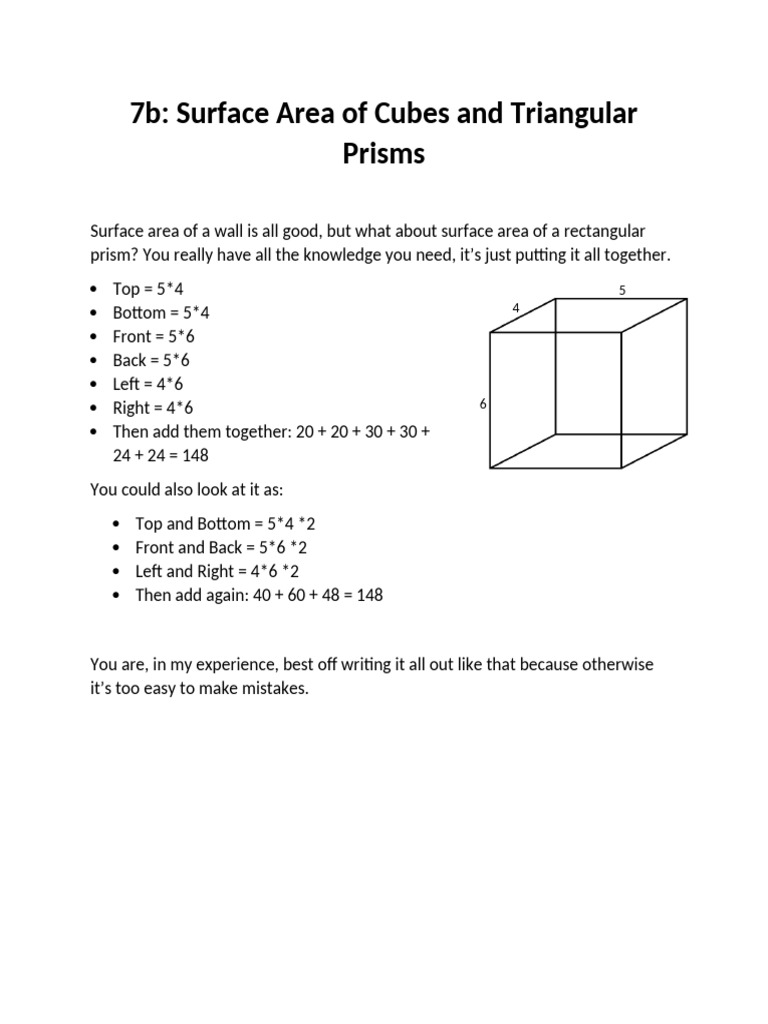 7b Surface Area of Cubes and Triangular Prisms | PDF