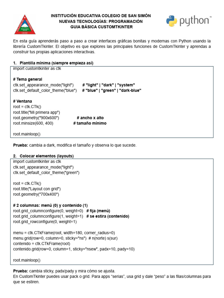 Instrucciones Básicas Customtkinter | PDF | Programación de computadoras | Ingeniería de software