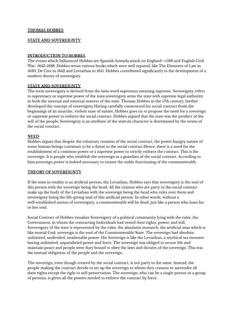 Hobbes' Theory of Sovereignty Explained | PDF | Sovereignty | Social ...