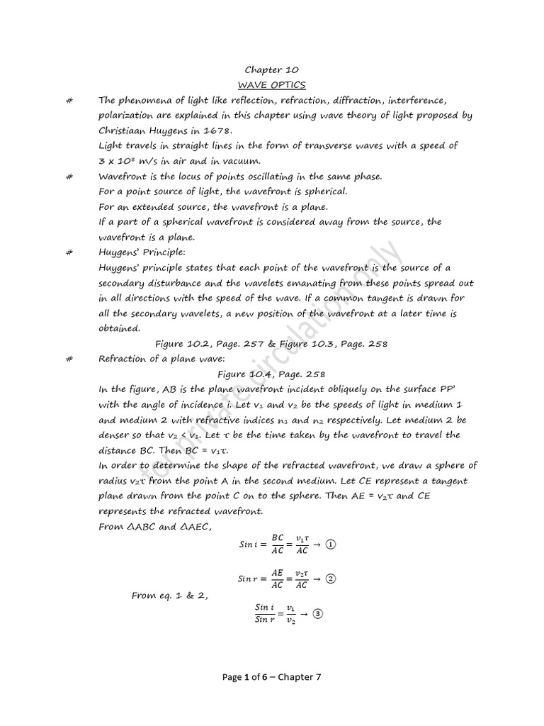 Chapter 10 - Wave Optics | PDF | Light | Applied And Interdisciplinary ...