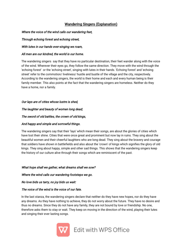 English LL Wandering Singers | PDF