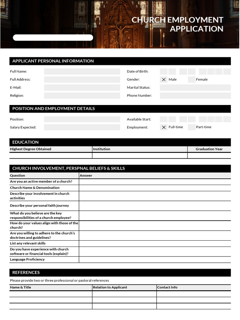 Church Employment Application Form | PDF | Faith | Bible