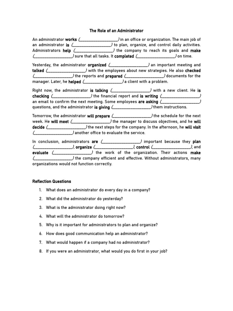 Administrator's Daily Responsibilities | PDF | Language Mechanics | Grammar