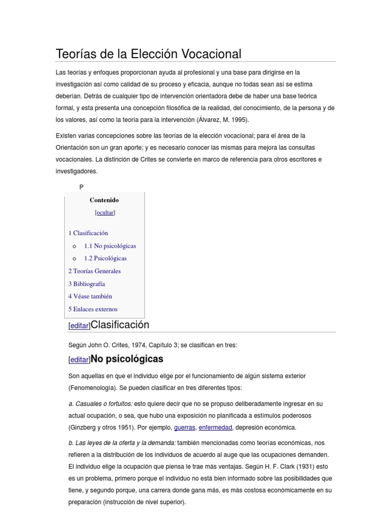 Teorías de La Elección Vocacional | PDF | Toma de decisiones | Sicología