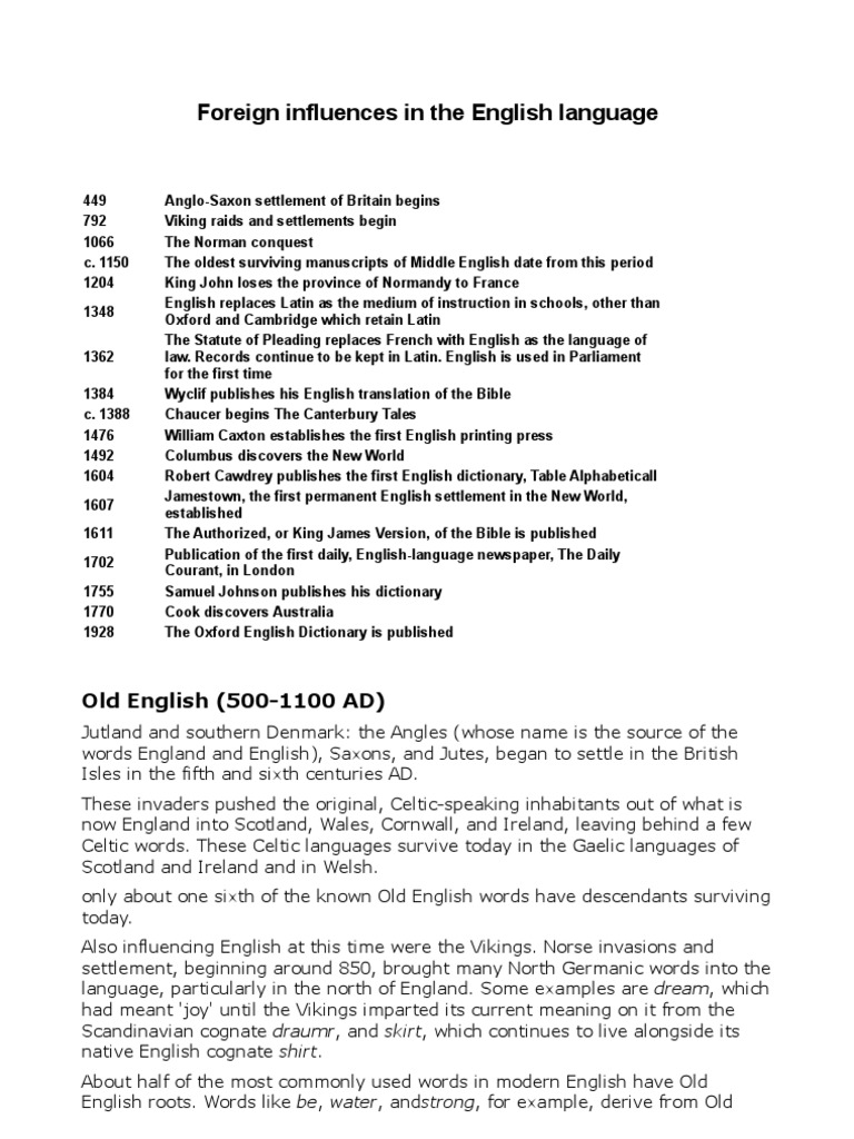 Foreign Influences in The English Language | PDF | Anglo Saxons | Normans