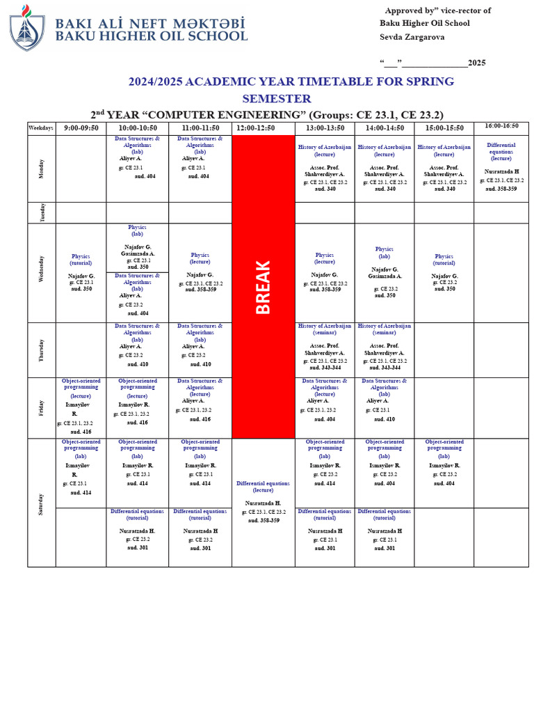 2024-2025 Computer Engineering Timetable | PDF | Applied Mathematics ...