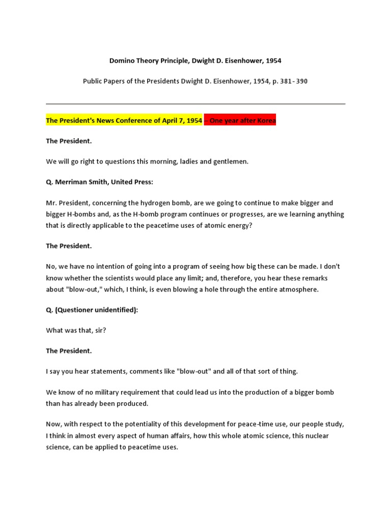 Eisenhower's 1954 Domino Theory Explained | PDF | Nuclear Weapons | Nothing