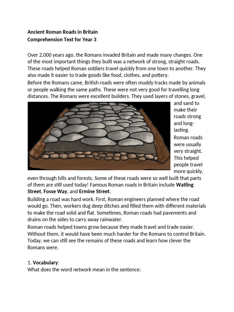 Ancient Roman Roads in Britain Comprehension For The Flip Chart | PDF ...