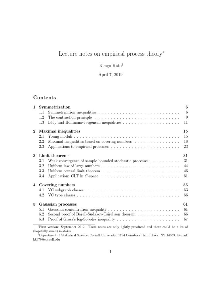Empirical Process Theory Lecture Notes | PDF | Norm (Mathematics ...