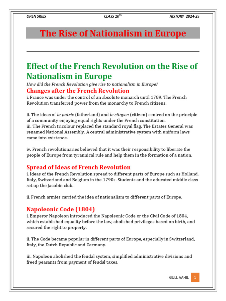 Nationalism in Europe Post-French Revolution | PDF | Kingdom Of Prussia ...