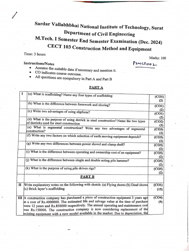 1st Semester, End Sem Question Paper | PDF