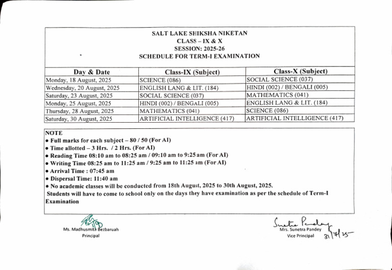 Schedule For Term I Class IX & X | PDF