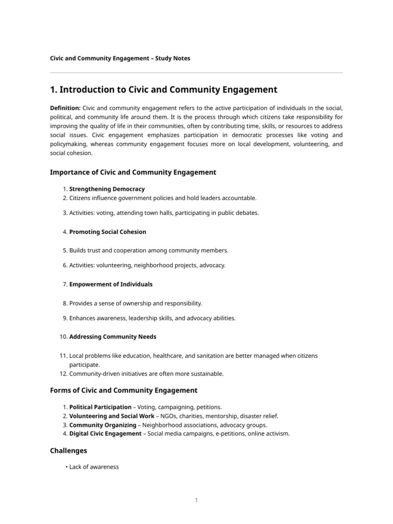 Civic Engagement Study Notes | PDF | Civic Engagement | Governance