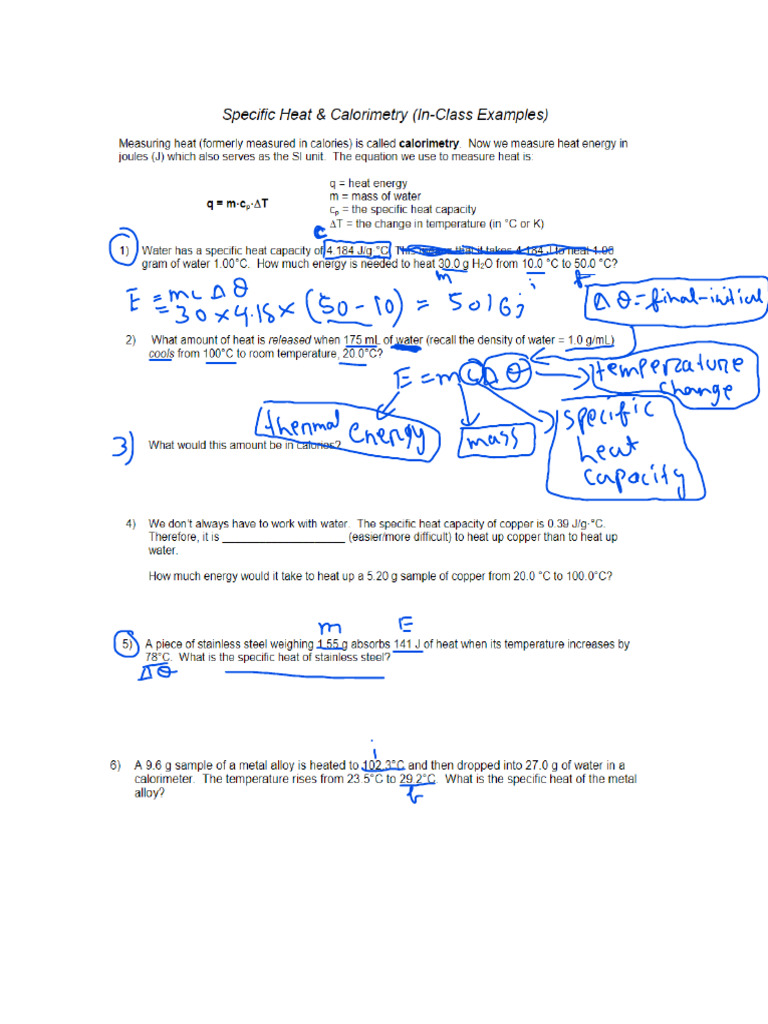 Worksheet On Calorimetry | PDF