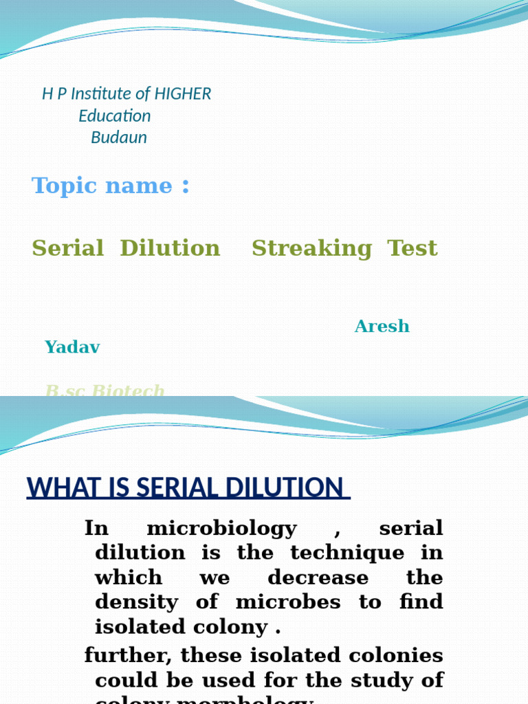 Serial Dilution and Streaking Techniques | PDF