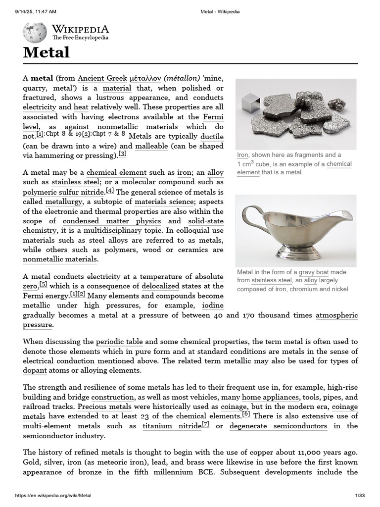 Metal - Wikipedia | PDF | Metals | Alloy