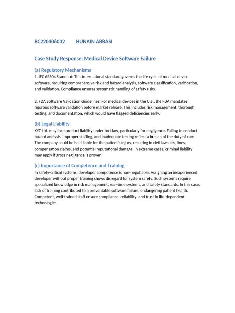 Medical Device Software Case Study | PDF