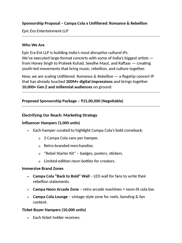 Campa Cola Sponsorship Proposal | PDF