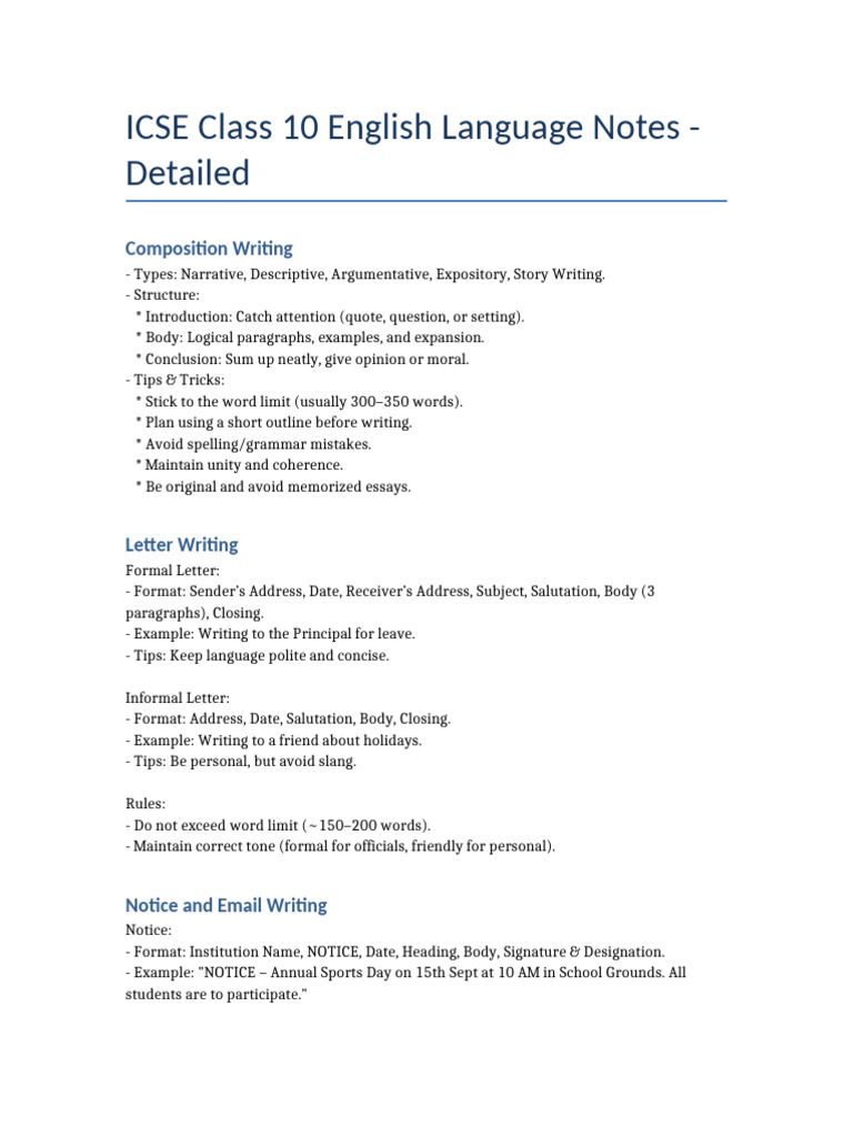 ICSE Class 10 English Composition Guide | PDF | Languages | Foreign ...