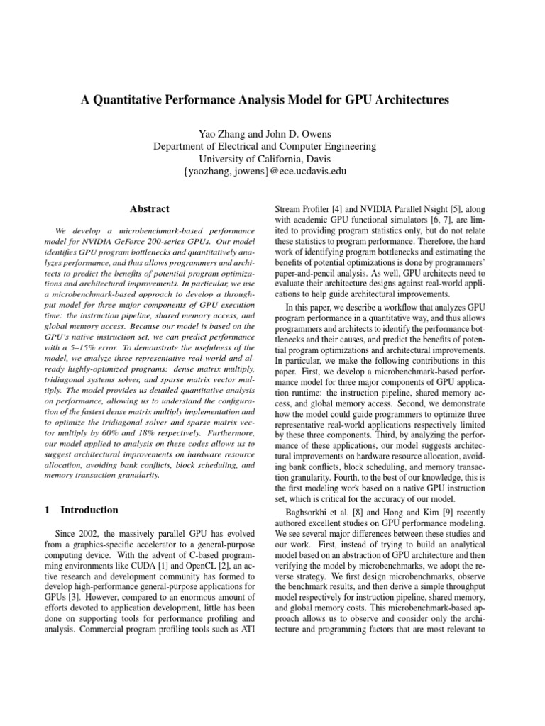 A Quantitative Performance Analysis Model For Gpu Architectures Pdf Graphics Processing Unit