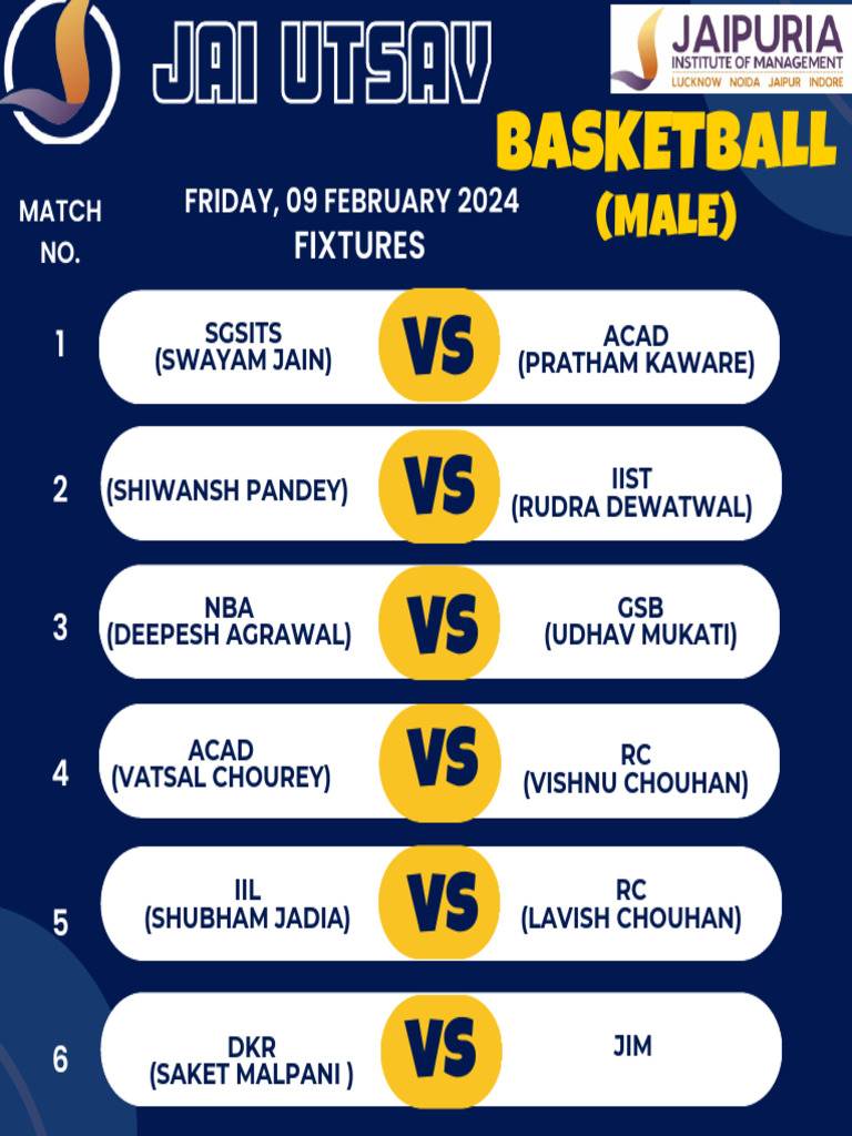SGSITS Tournament Match Fixtures 2024 | PDF