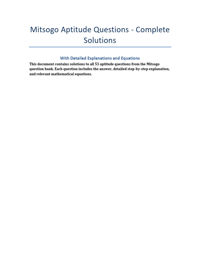 Mitsogo Aptitude Test Solutions | PDF | Number Theory | Elementary ...