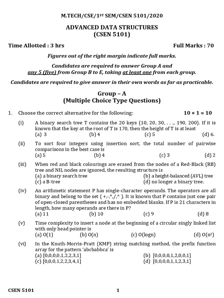 Advanced Data Structures (Csen 5101) - 2020 | PDF | Computer ...