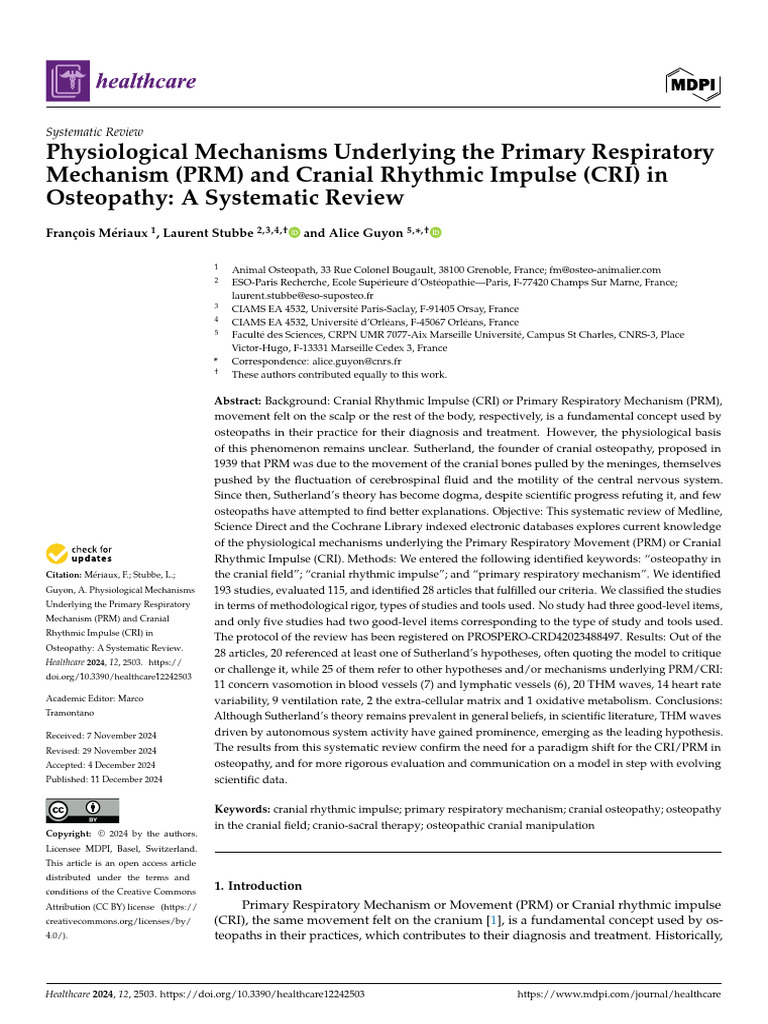 Physiological Mechanisms Underlying The Primary Respiratory Mechanism ...