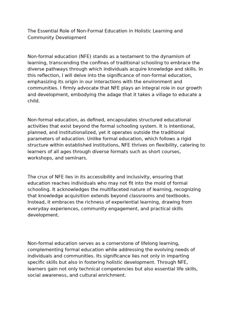 Non-Formal Education's Impact on Communities | PDF | Learning ...